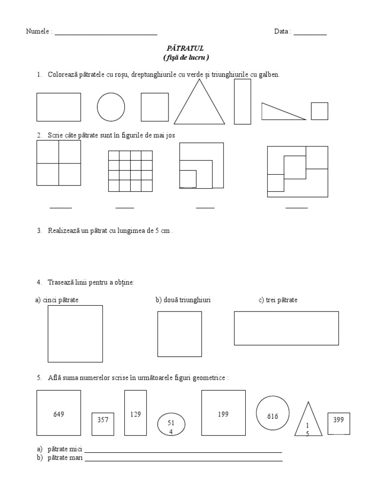 Fisa de Lucru Patratul | PDF