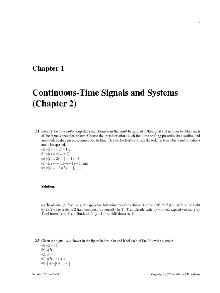 ch2 - Ex - Solutions For Continuous-Time Signals and Systems Michael D ...
