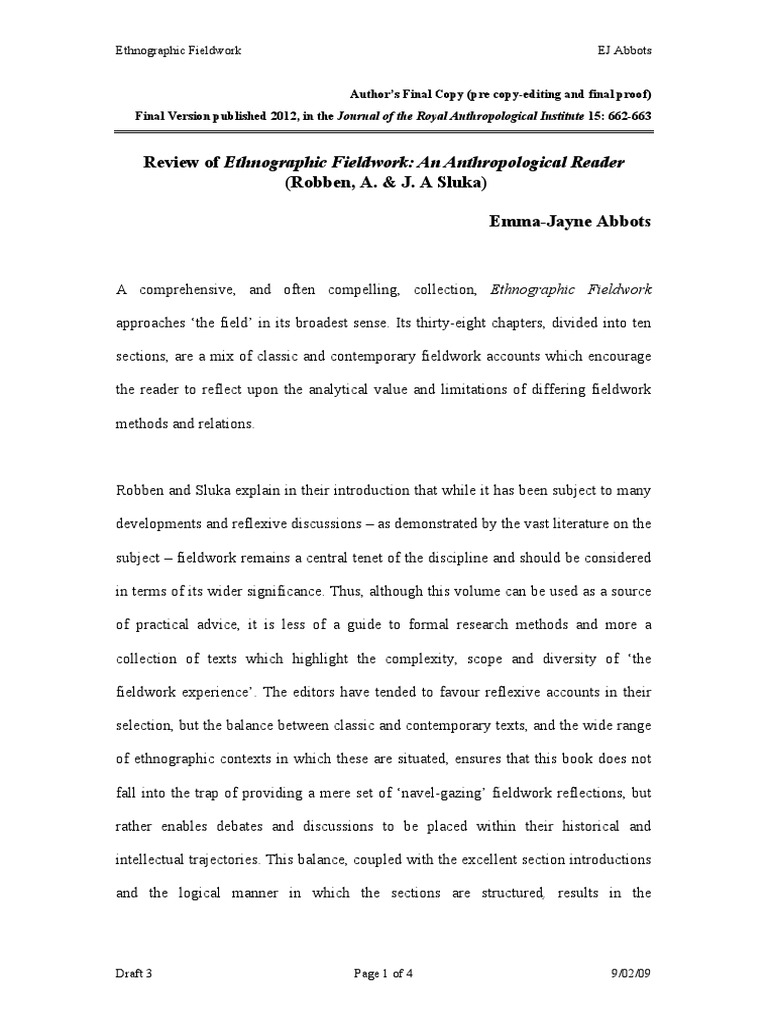 Review of Ethnographic Fieldwork: An Anthropological Reader: (Robben, A ...