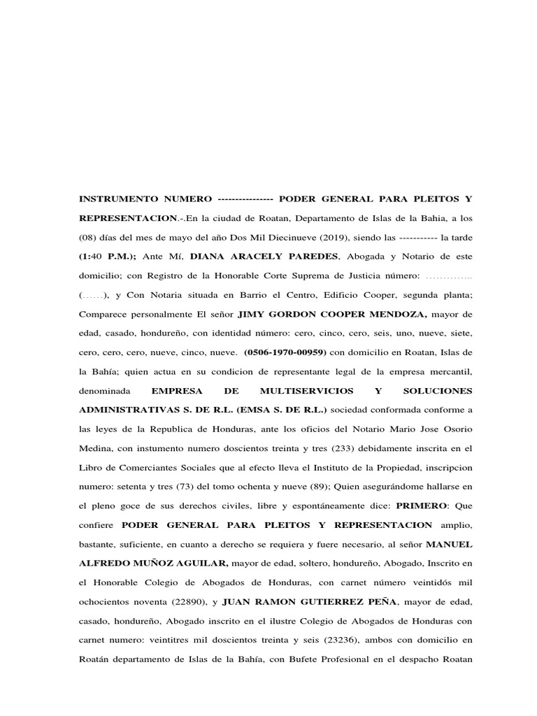 Poder General para Pleitos | Honduras | Principios éticos