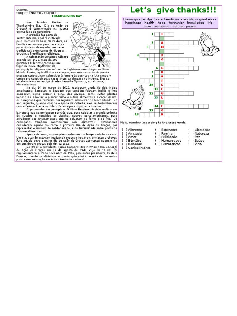 Atividade Thanksgiving | PDF | Dia de Ação de Graças