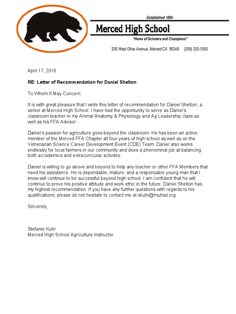 Daniel Letter of Rec | PDF