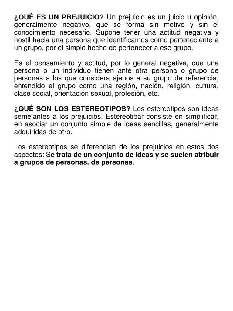 Definición de Prejuicio y Estereotipos | PDF