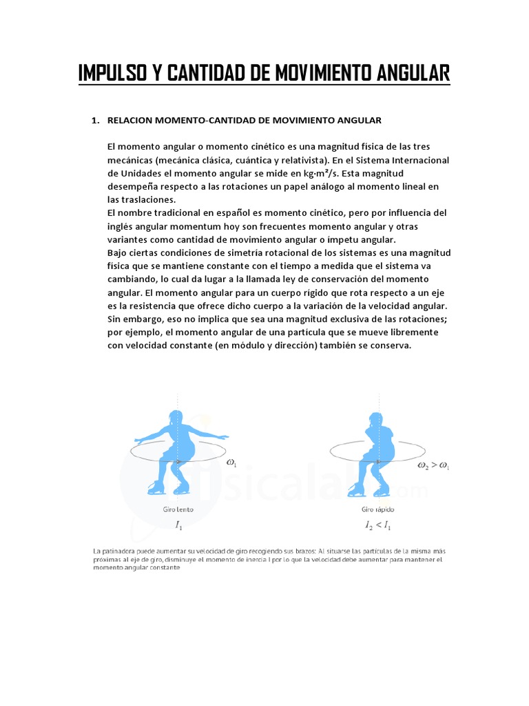 Relación Entre Momento Angular Cantidad De Movimiento Angular E Impulso Angular Pdf Momento