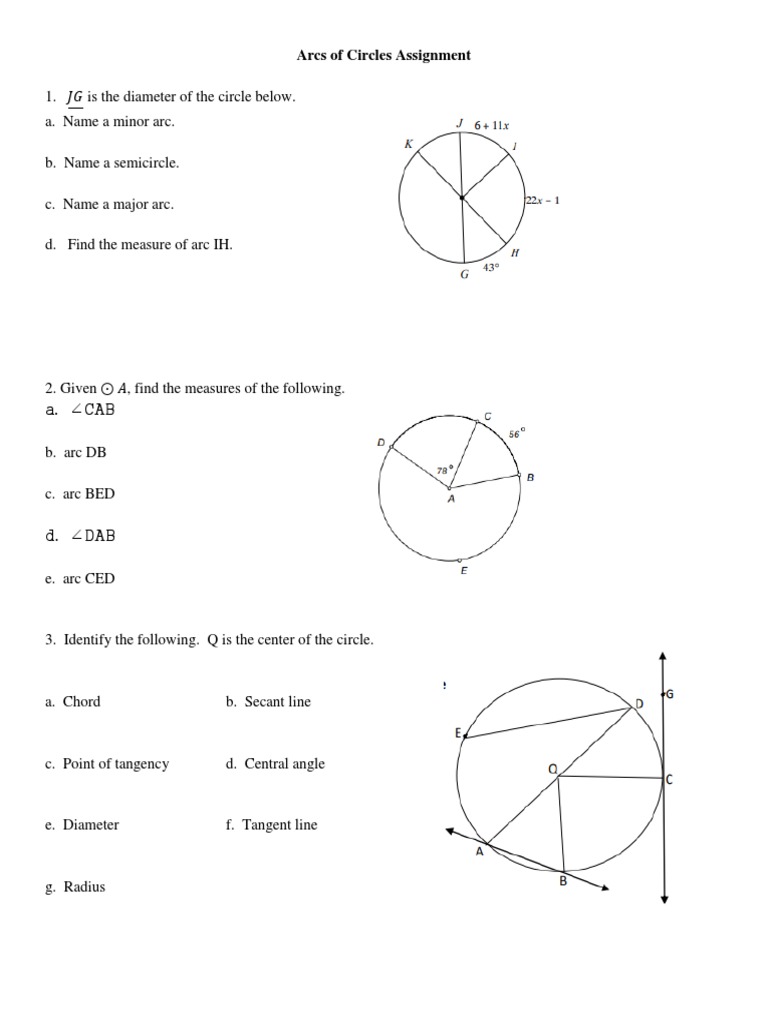 Arcs of Circles Assignment | PDF