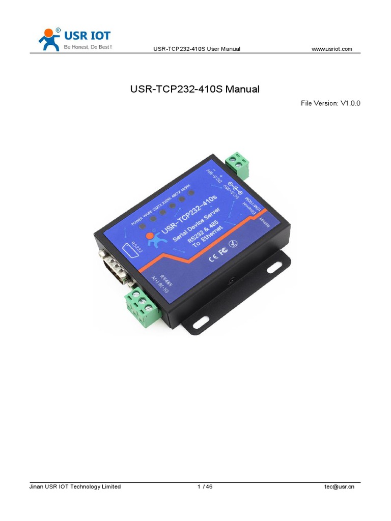 Usr-Tcp232-410s User Manual v1.0.0 | PDF | Port (Computer Networking) | Internet Protocol Suite