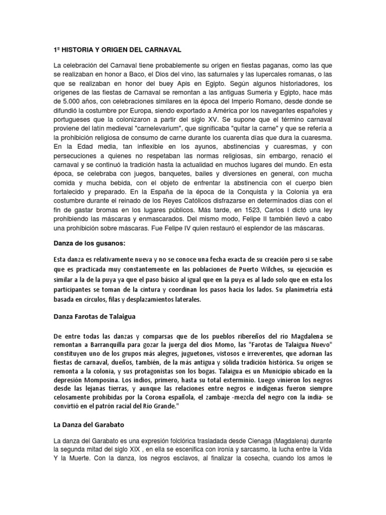 1º Historia y Origen Del Carnaval | PDF | Carnaval | Evento festivo ...