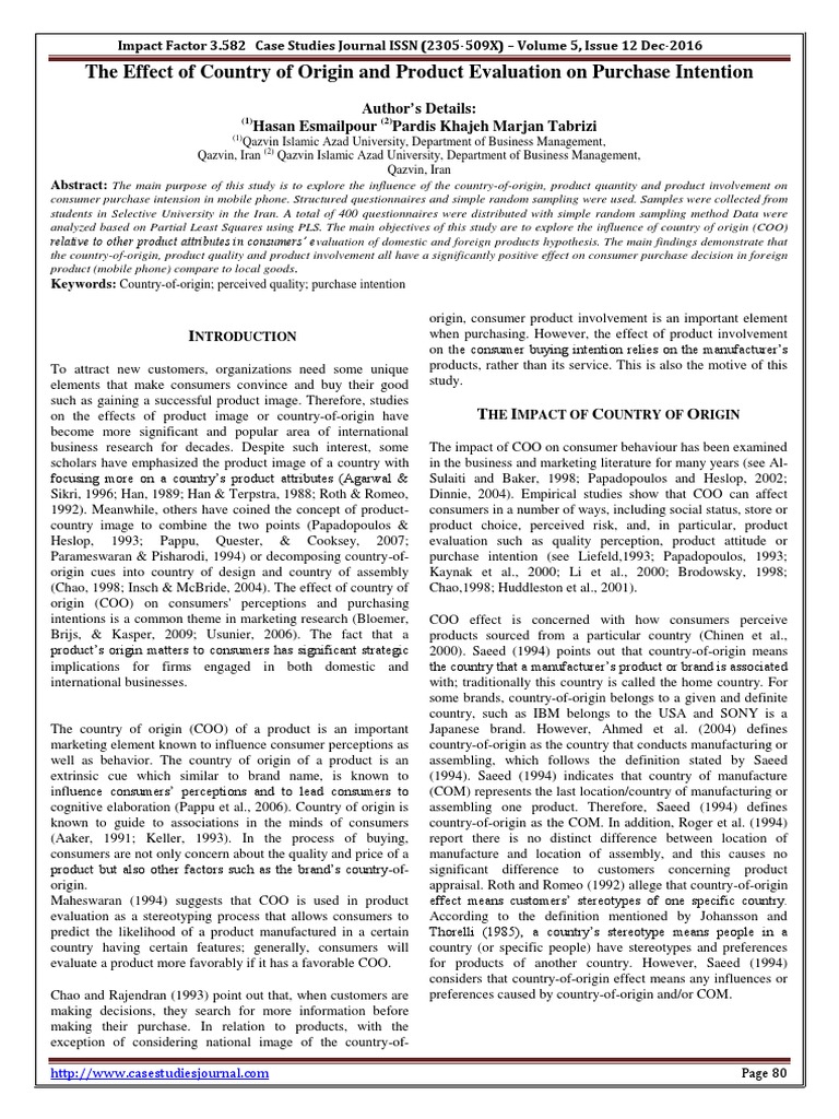 Country of Origin's Impact on Purchase Intent | PDF | Attitude ...