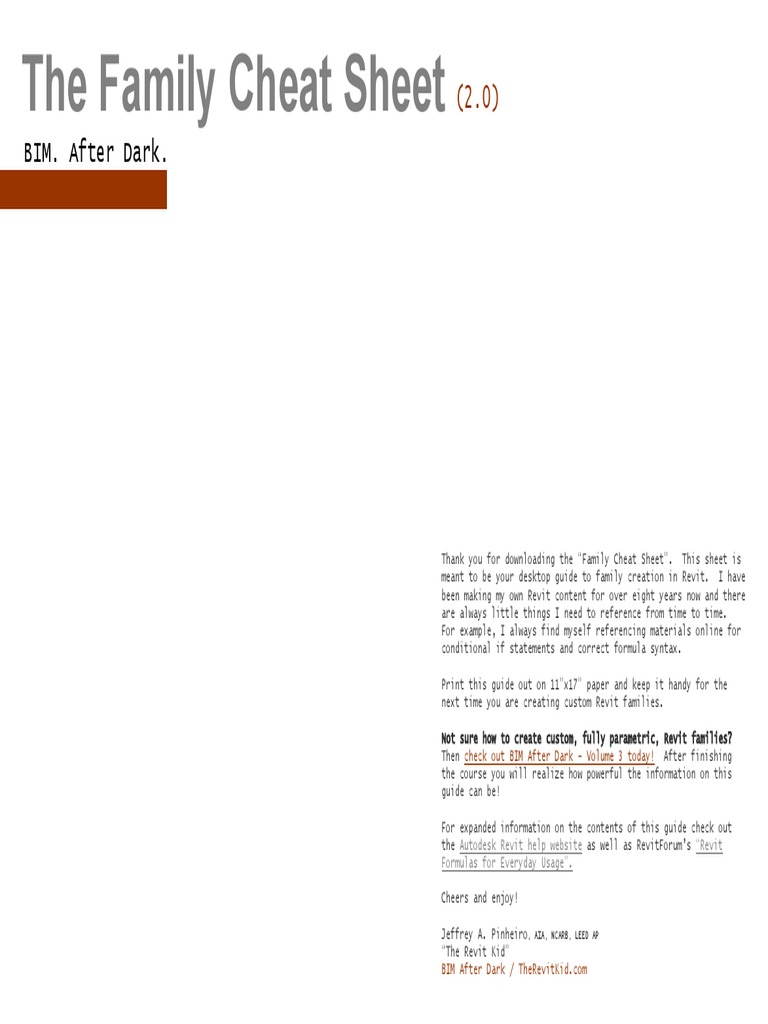 The Family Cheat Sheet: BIM. After Dark | PDF