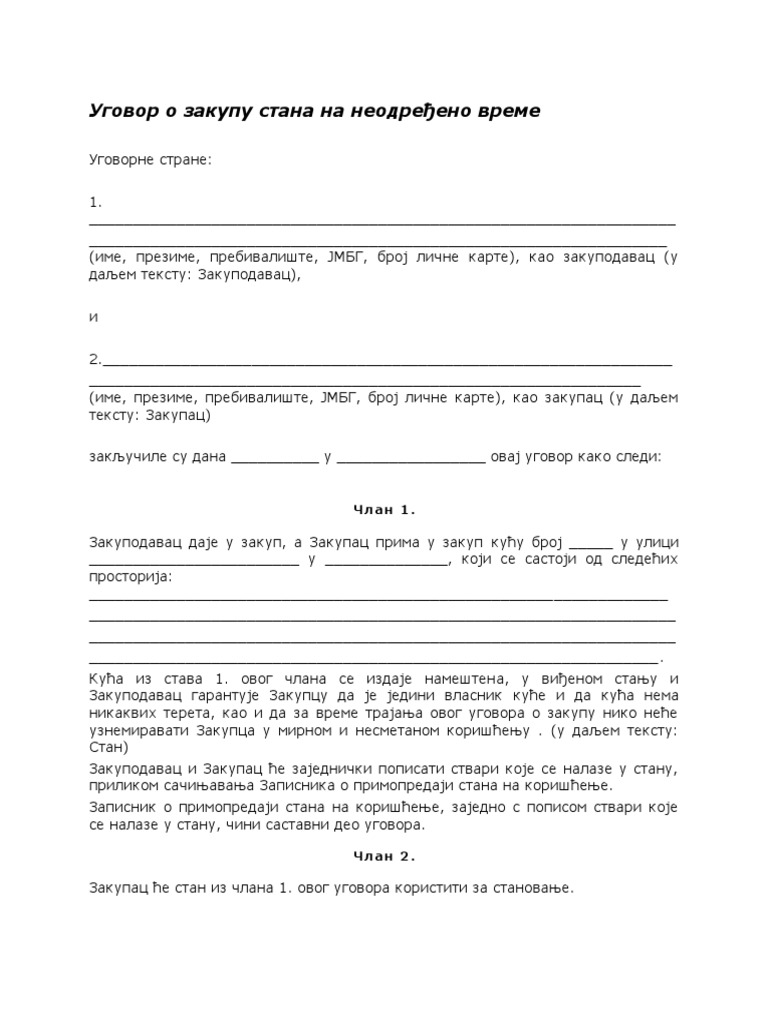 Ugovor o Zakupu Stana | PDF