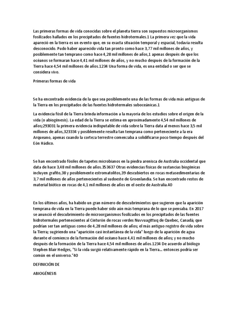 Las Primeras Formas de Vida Conocidas Sobre El Planeta Tierra Son ...