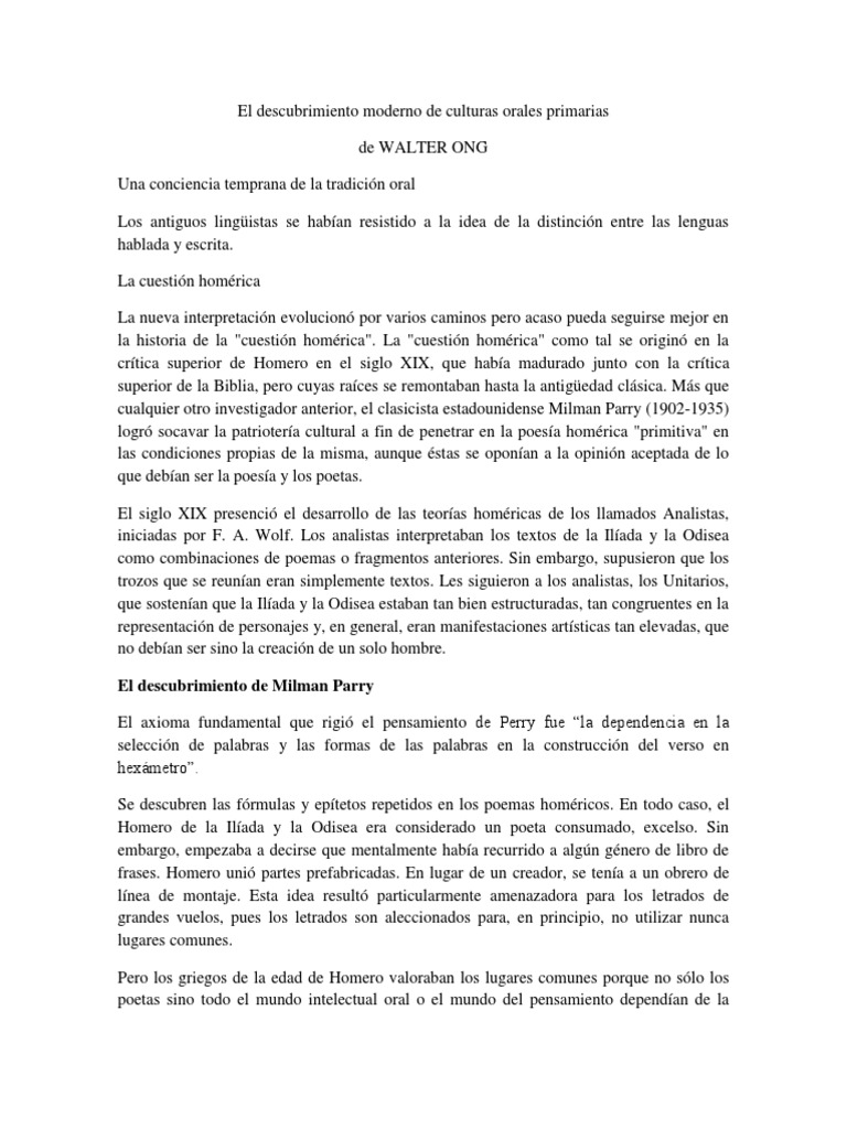 Walter Ong | PDF | Homero | Poesía