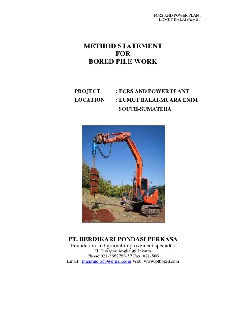 Bored Pile Method Statement Lumut Balai | PDF | Drilling Rig | Drilling