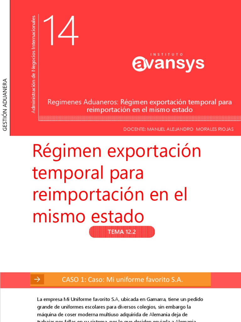 CAPÍTULO 14- Régimen Exportación Temporal Para Reimportación en El ...