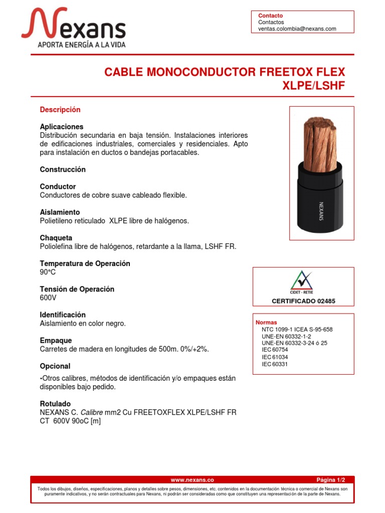 CABLE MONOCONDUCTOR FREETOX FLEX XLPE/LSHF: Descripción técnica y ...
