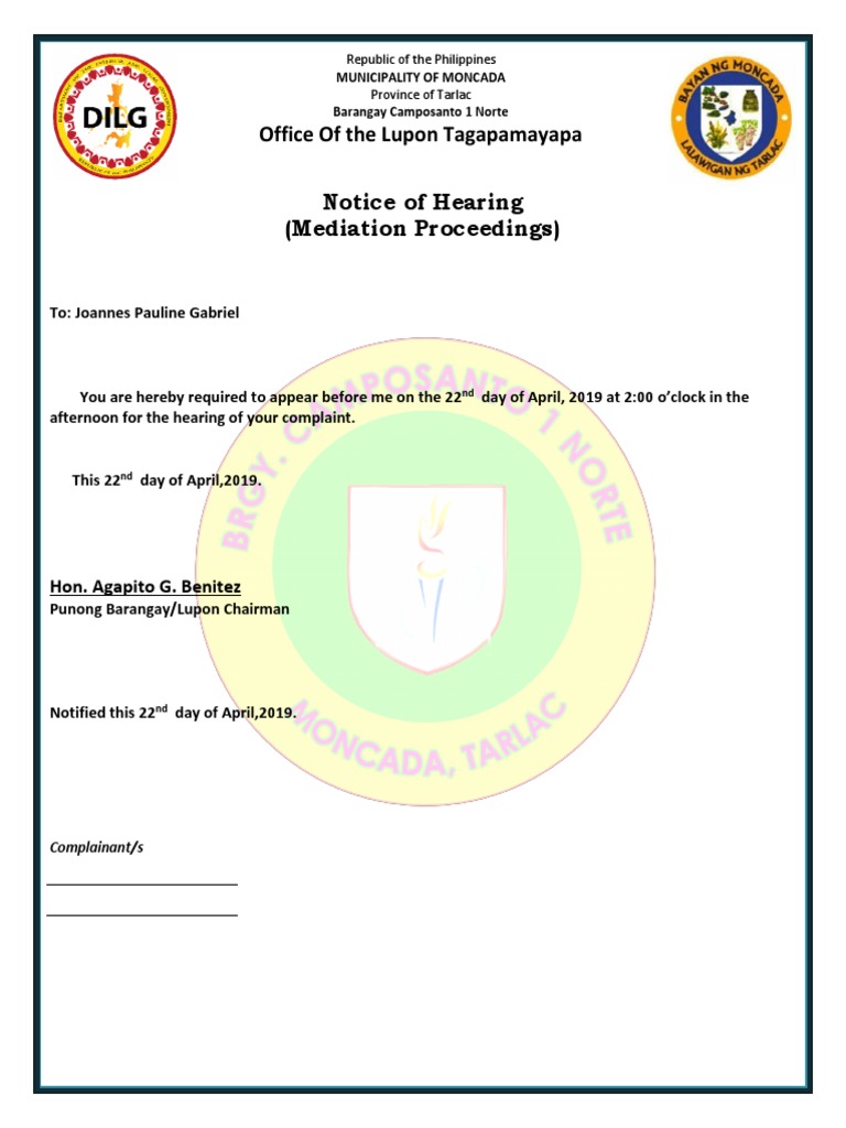 Notice of Hearing | PDF