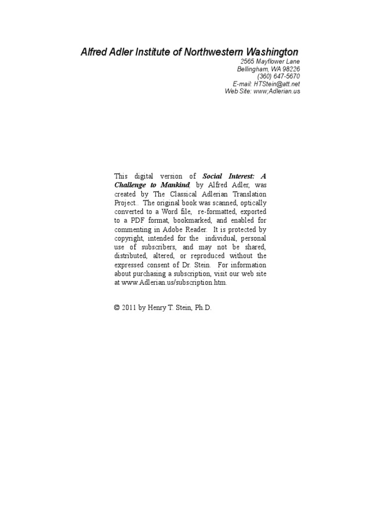 Adler - Social-Interest Adler PDF | PDF | Idea | Feeling