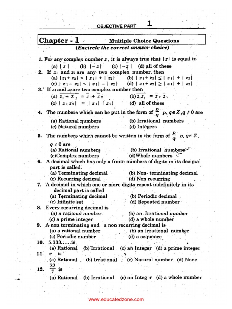 NUST (NET) Mathematics Part-1 Mcqs PDF | PDF