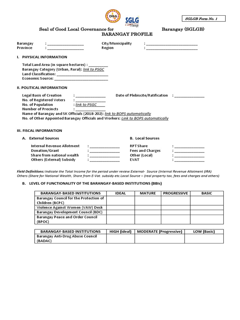 Barangay Profile Form Template | PDF | Tap Water | Drinking Water