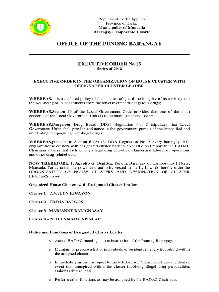 E.O Hous Cluster Leader | PDF | Public Law | Public Sphere