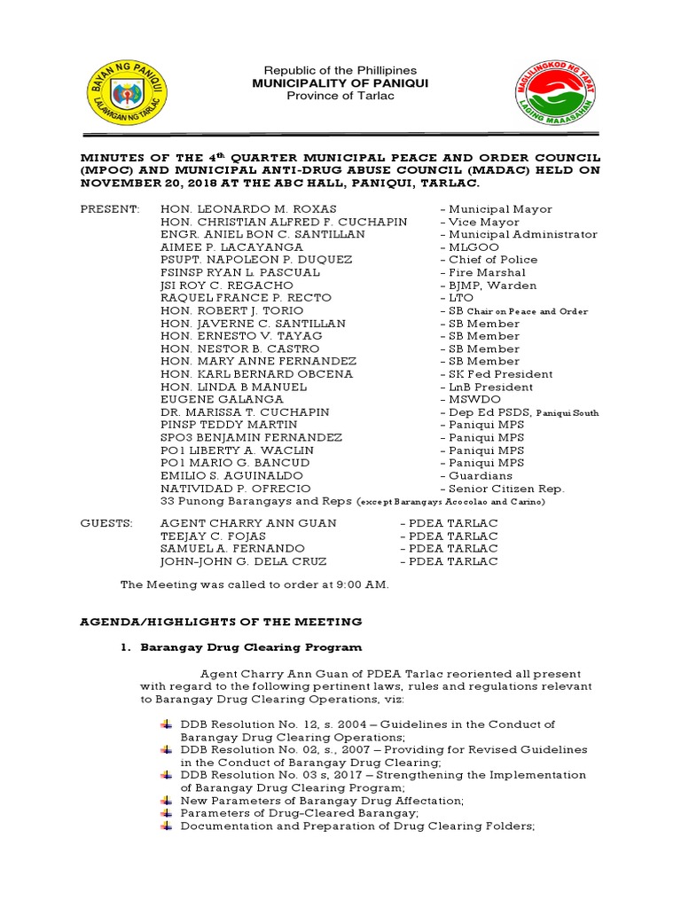 MPOC and MADAC Meeting Minutes 2018 | PDF | Legal Action | Social ...