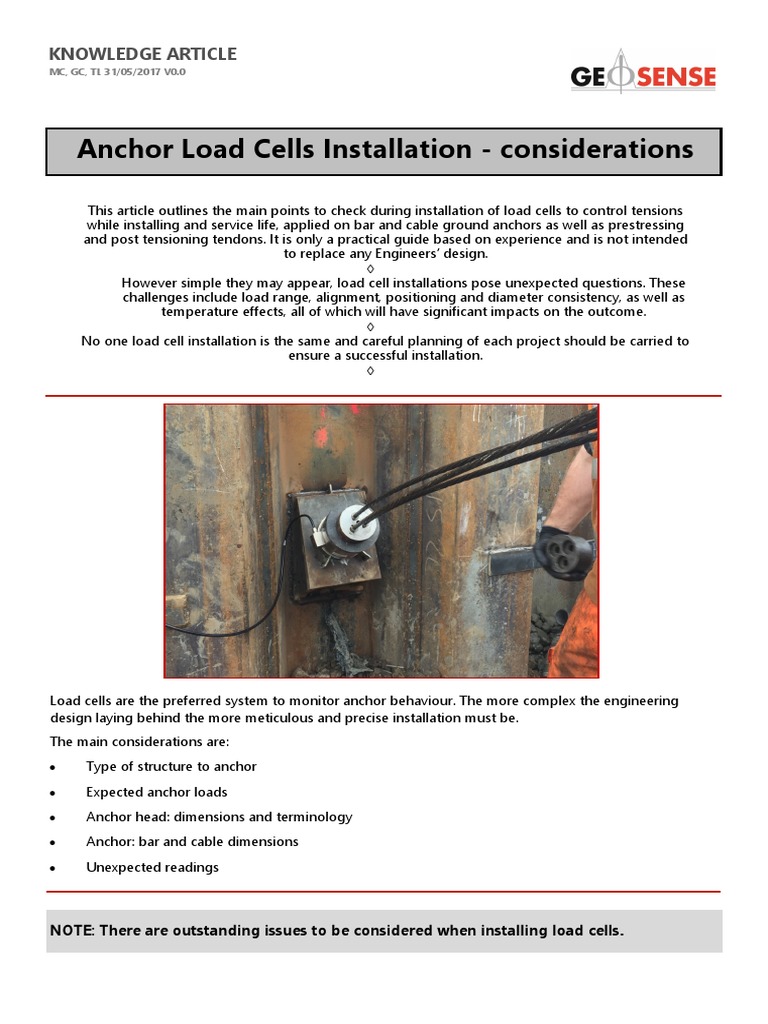 Anchor Load Cell Installation Guide | PDF | Pressure Measurement ...