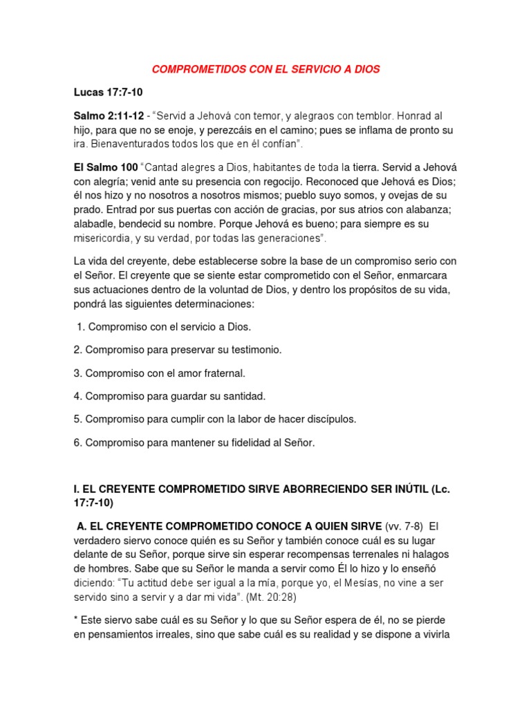 Comprometidos Con El Servicio A Dios | PDF | Libro de trabajo | Santo
