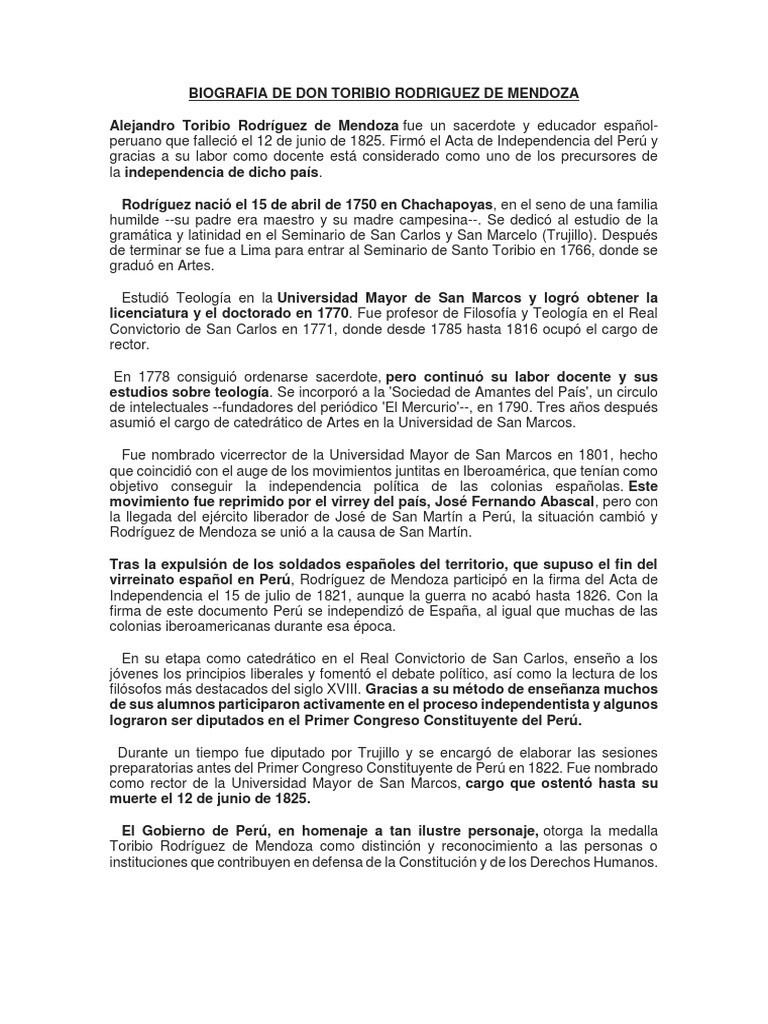 El precursor de la independencia peruana: Biografía de Don Toribio ...