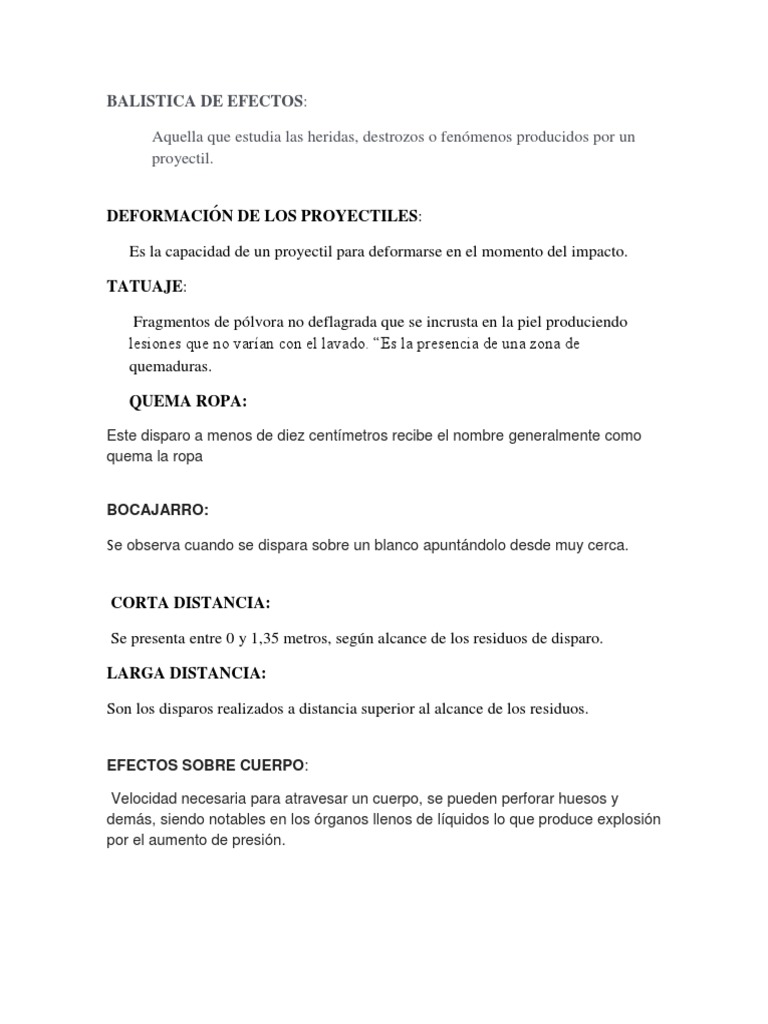 Balistica de Efectos Word | PDF | Proyectiles | Balística