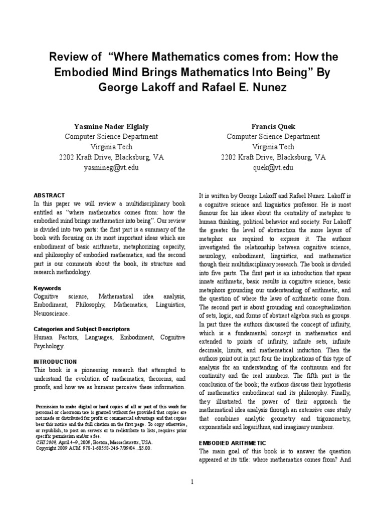 Where Math Comes From | Download Free PDF | Embodied Cognition | Metaphor