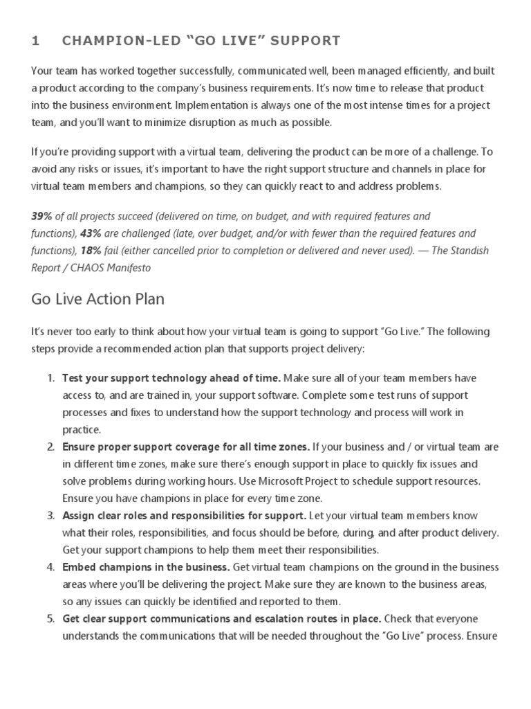 Go Live Action Plan | PDF | Goal | Collaboration