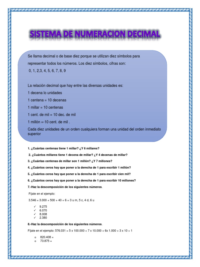 Sistema de Numeracion Decimal | PDF | Decimal | Notación Matemática