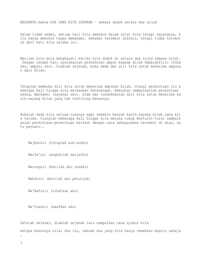 Makna Bacaan Duduk Antara Dua Sujud