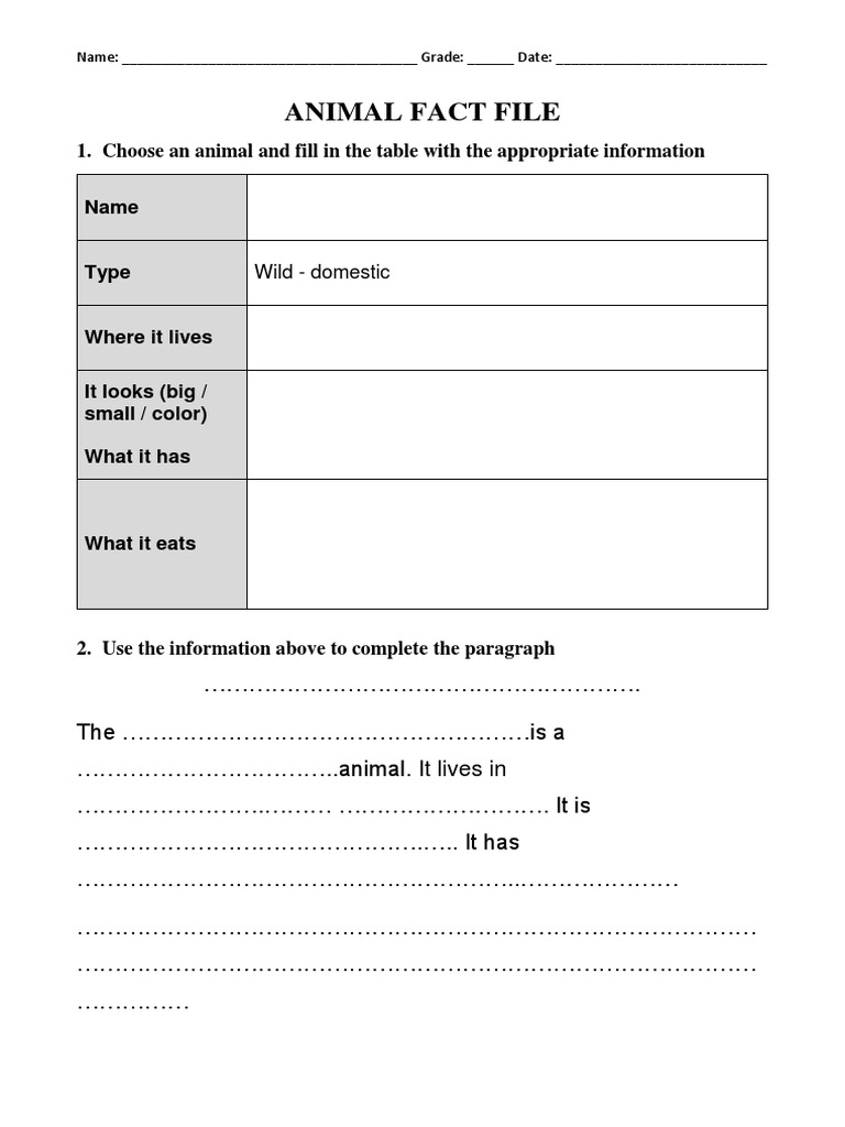 Animal Fact File Template for Kids | PDF
