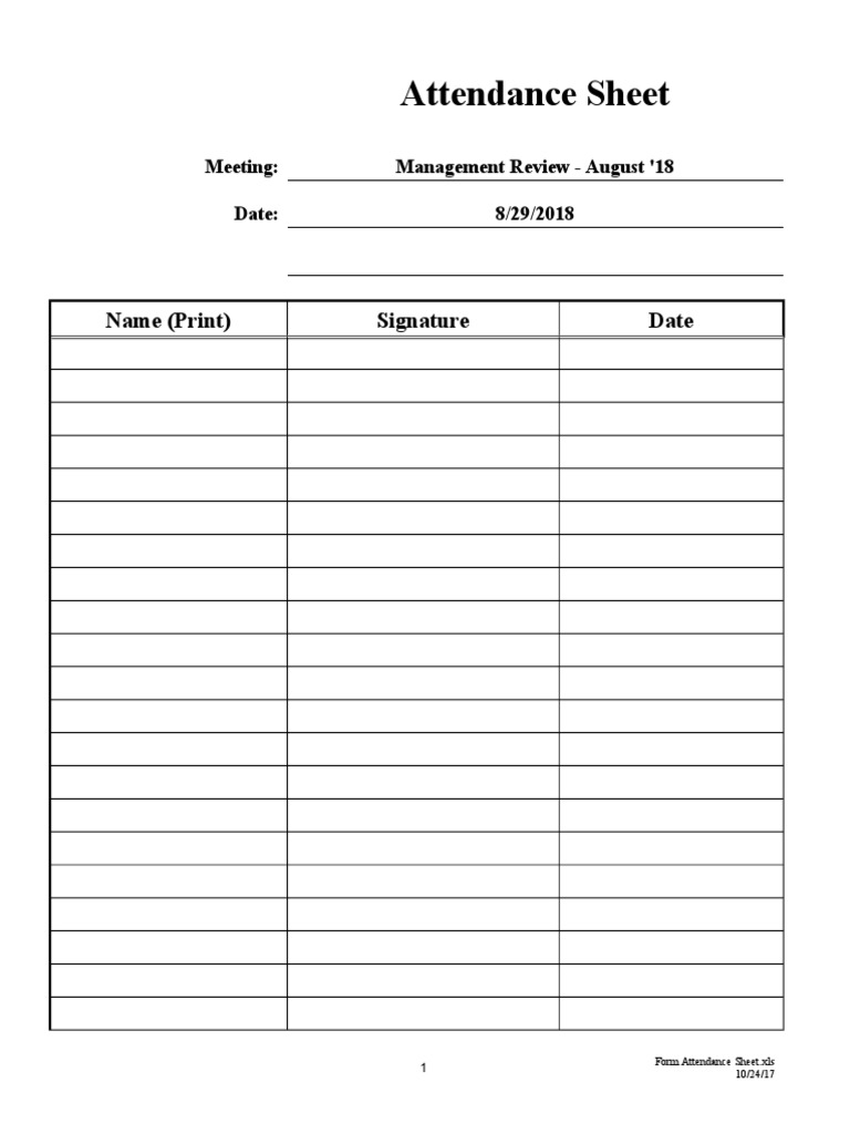 Attendance Sheet With Names