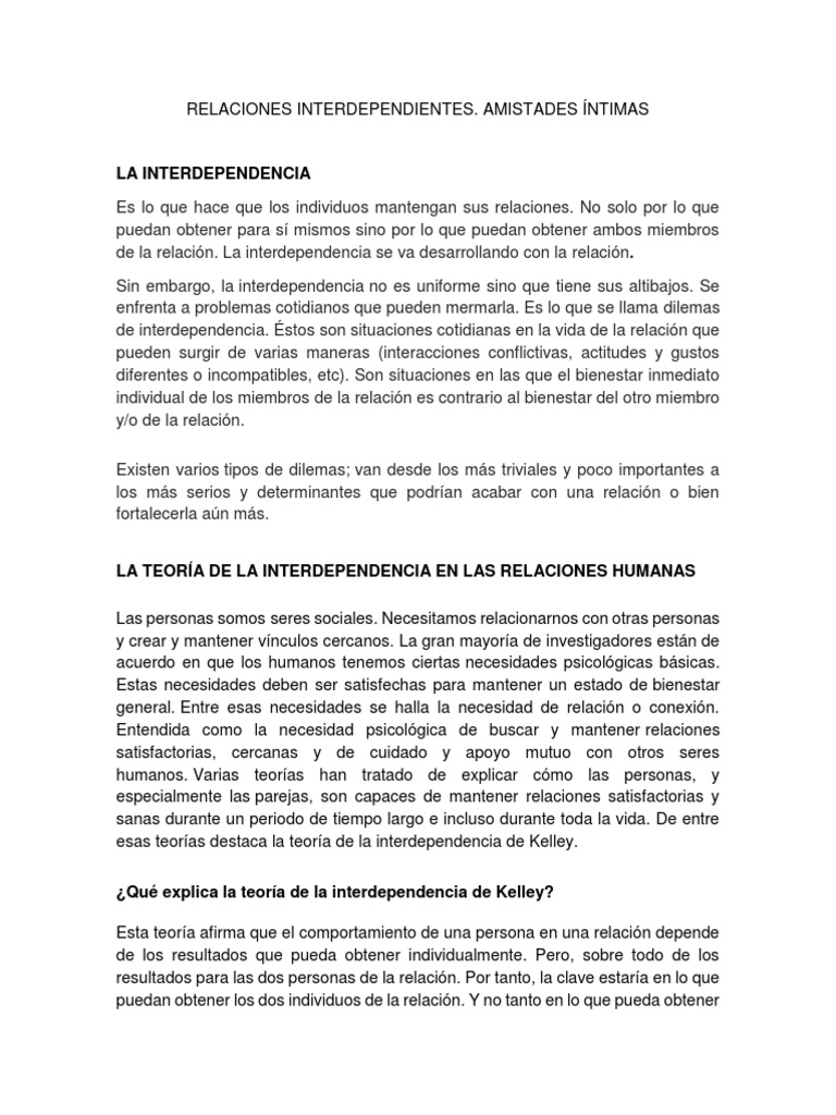 Relaciones Interdependientes en Amistades | PDF | Bienestar | Motivación
