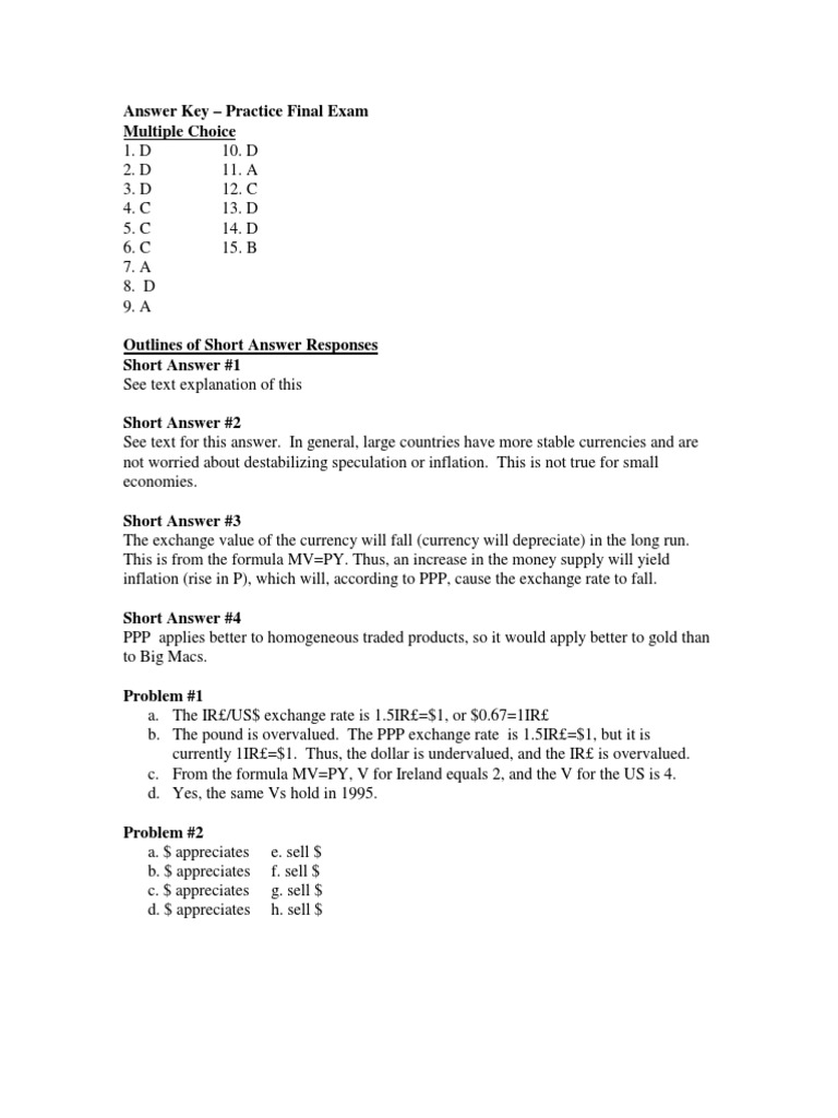 Answer Key - Practice Final Exam Multiple Choice | PDF