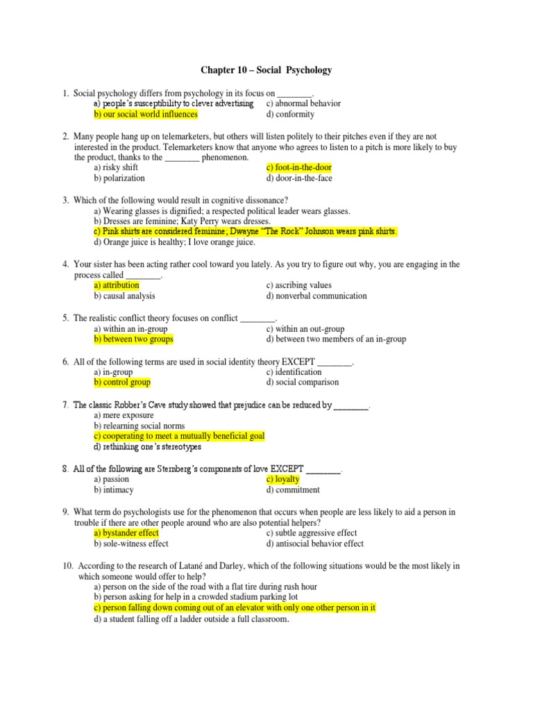Social Psychology Quiz | PDF | Social Psychology | Psychology