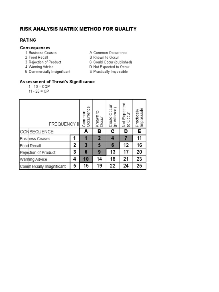 Risk Analysis Matrix Method For Quality | PDF | Risk Management | Business