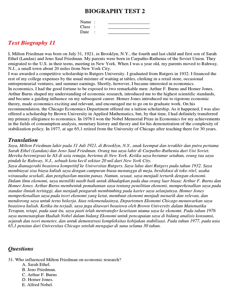 Biography Test 2 | PDF | Diana | Galileo Galilei