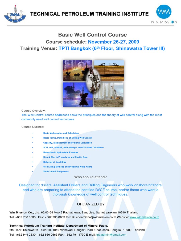 Introduction to Well Control Techniques: A Basic Well Control Course Schedule and Overview | PDF ...