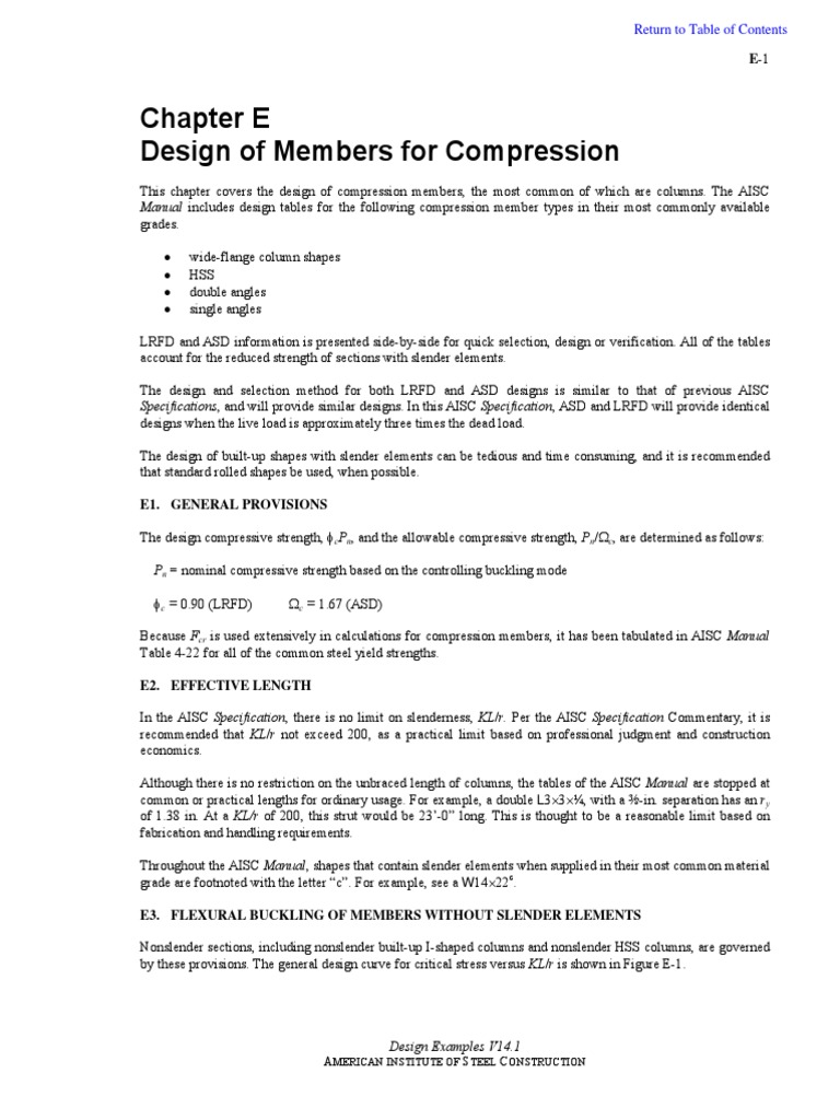 AISC SCM2013 - Designexample Chapter E Design of Members For Compression | PDF | Buckling | Column