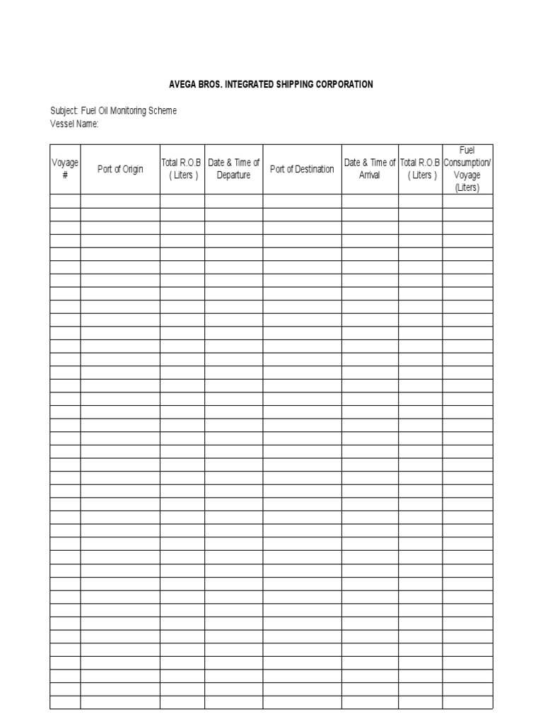 Subject: Fuel Oil Monitoring Scheme Vessel Name: Fuel Consumption ...
