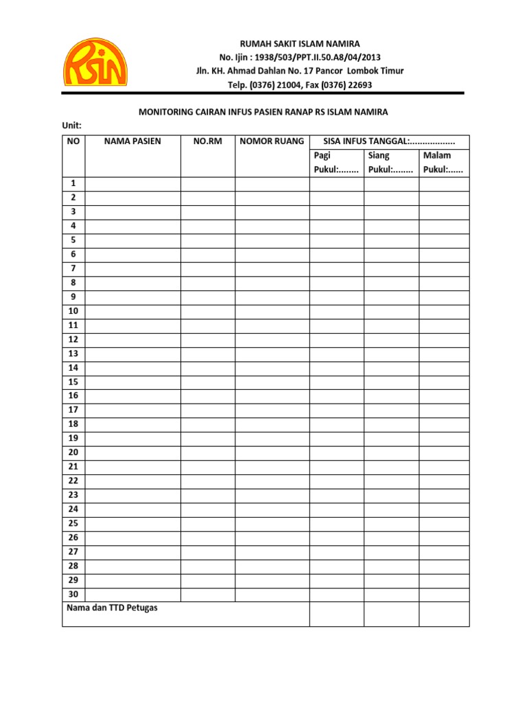 Form Monitoring Cairan Infus | PDF