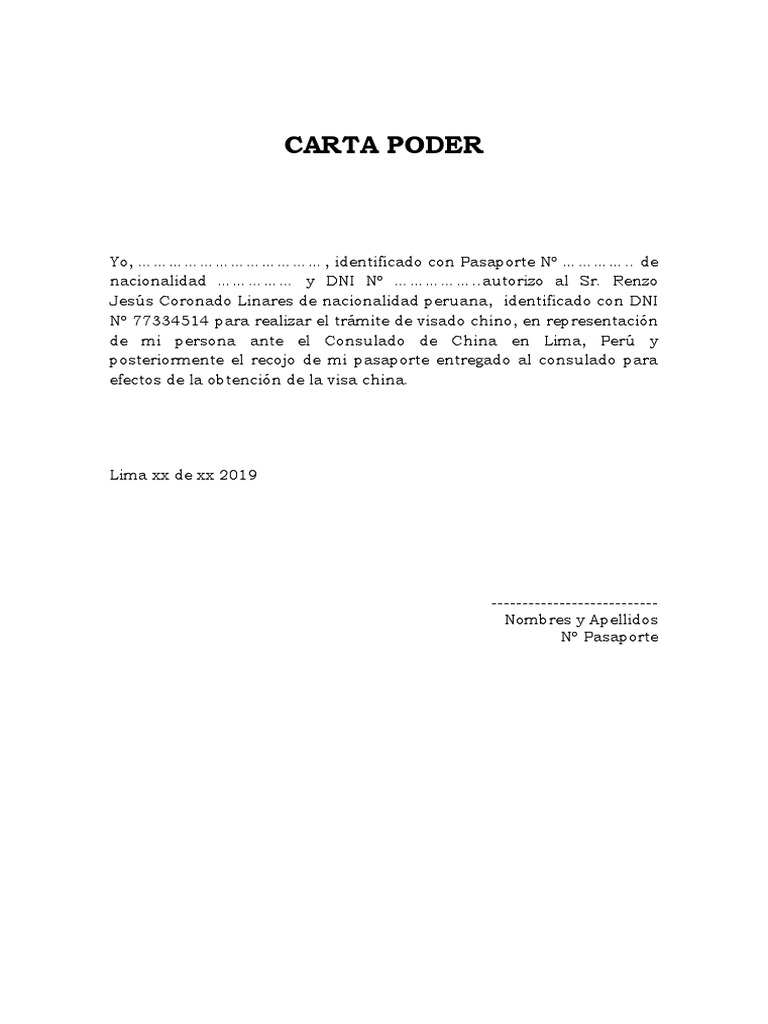 Carta Poder para Visado Chino | PDF