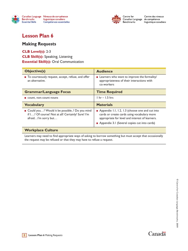 Lesson Plan 6: Making Requests | PDF | Cognition | Communication