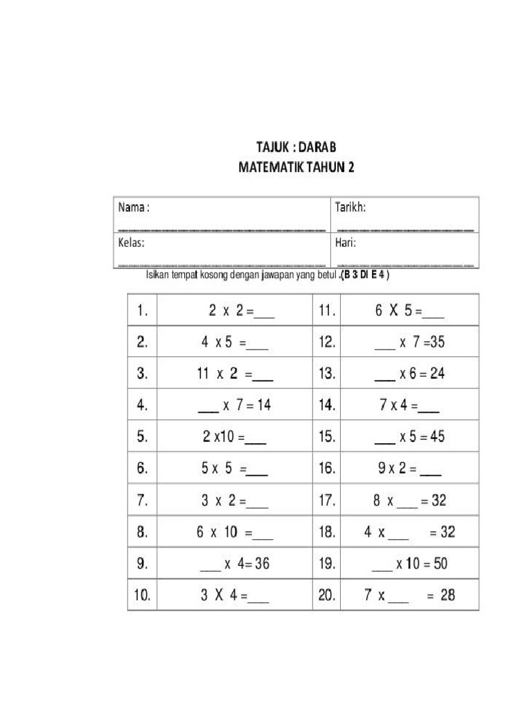 Latihan Matematik Tahun 2 | PDF