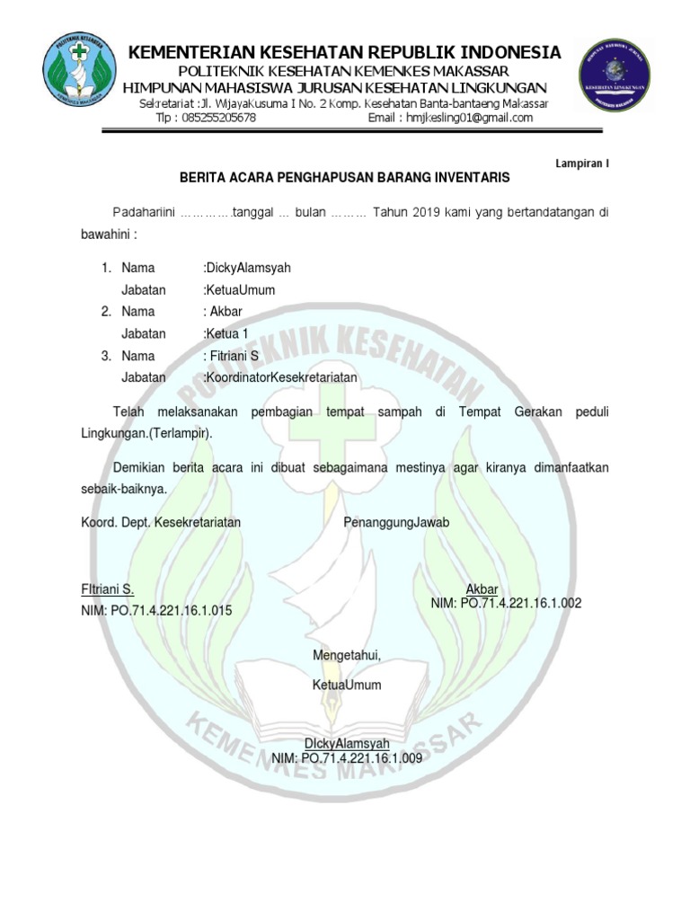 Berita Acara Penghapusan Barang Inventaris | PDF
