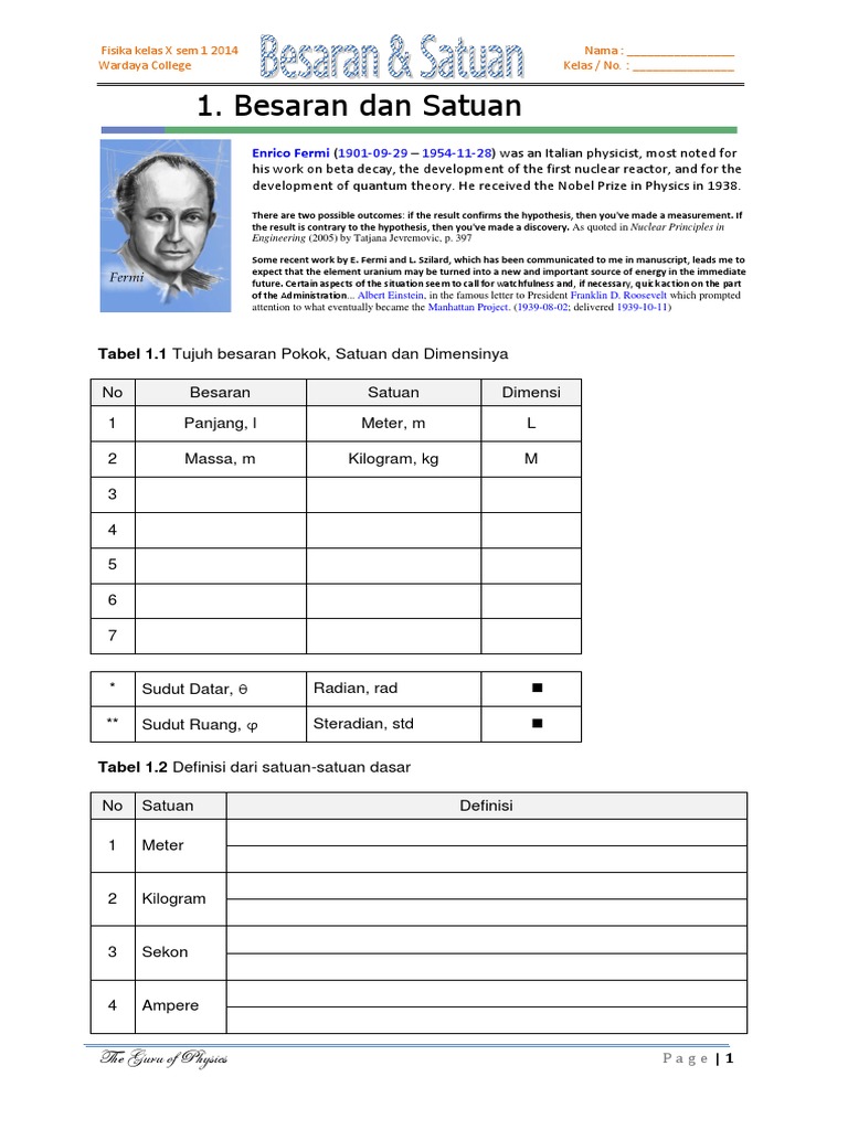 Bab1 Besaran Dan Satuan Work Sheet | PDF | Units Of Measurement | Physics