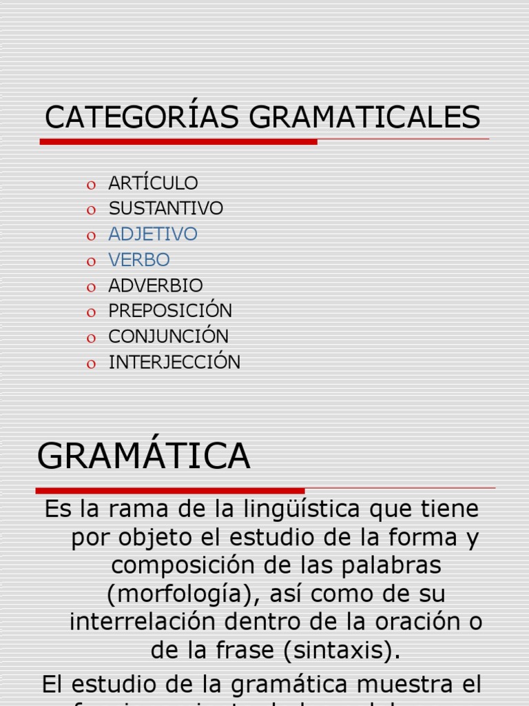 Clasificación de categorías gramaticales | PDF | Adjetivo | Verbo